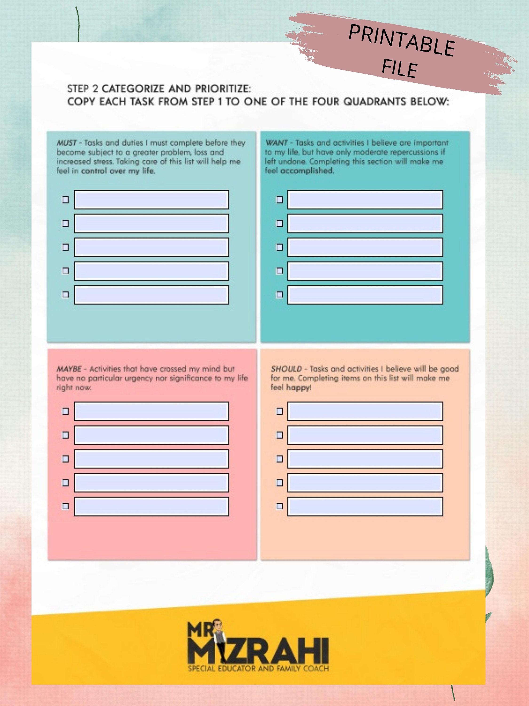 The Prioritizing Chart - Executive Functions - Minimalist Daily Planner ...
