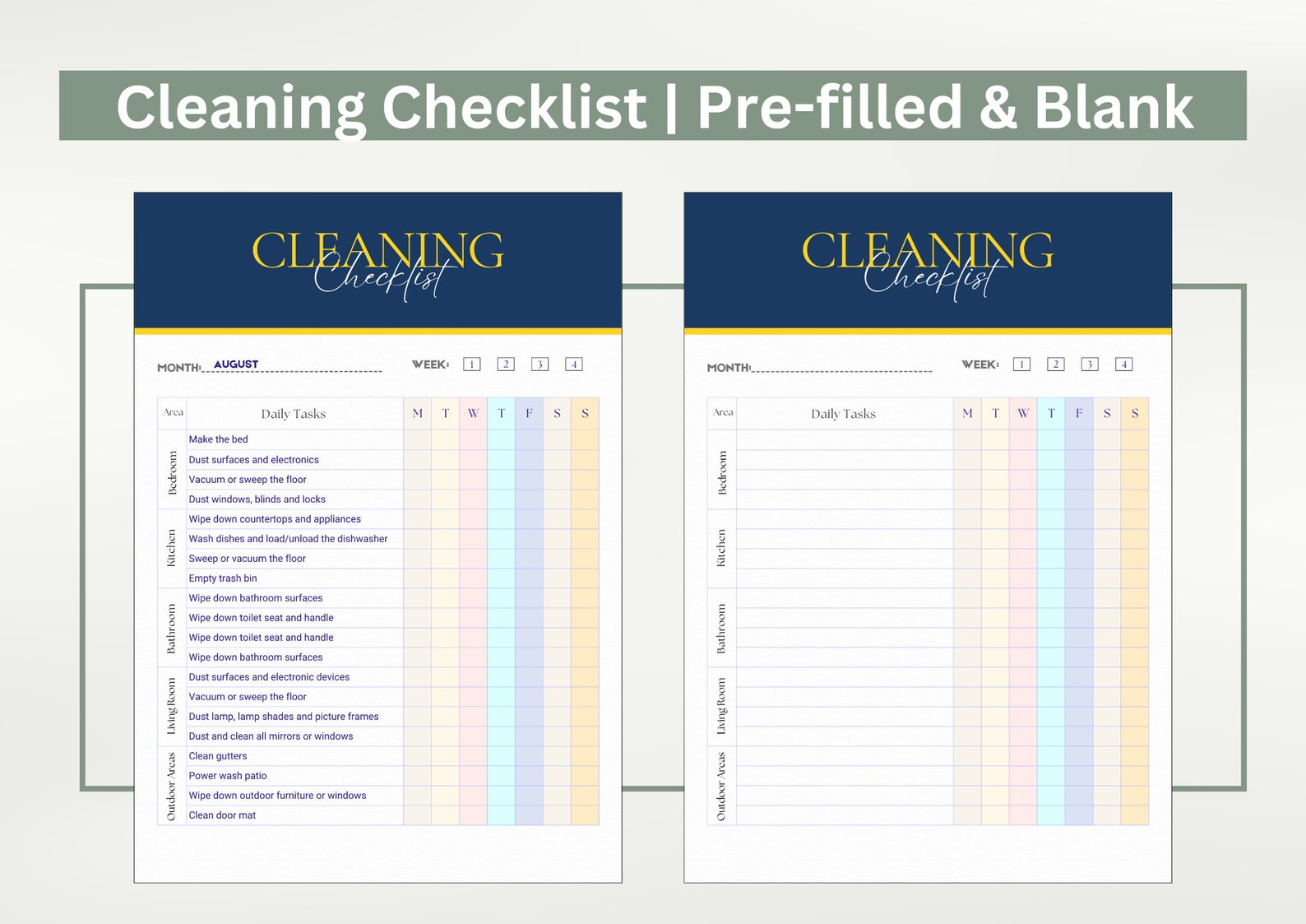 Editable Cleaning Planner, Pre-filled Checklist (digital Download PDF ...