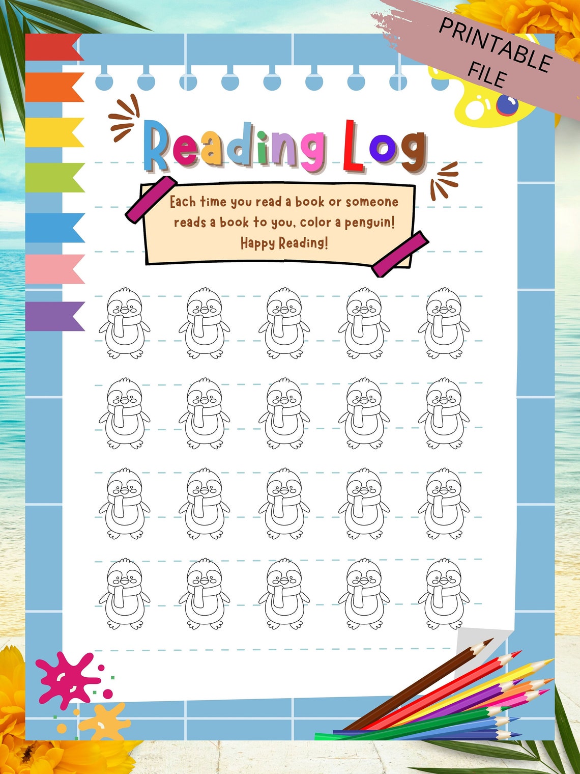 Kids Reading Log, Printable Kid Journal, Learning Incentive, Instant ...