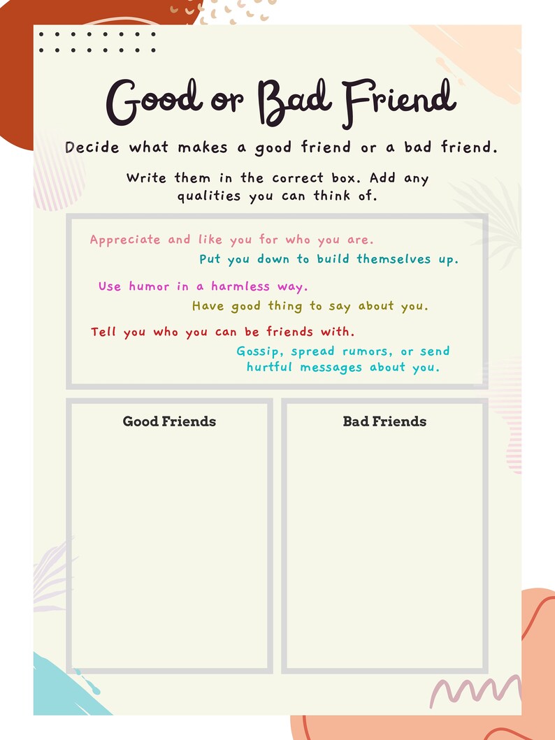 Good Vs Bad Friend Poster – Social Skills Worksheet (printable) - Etsy