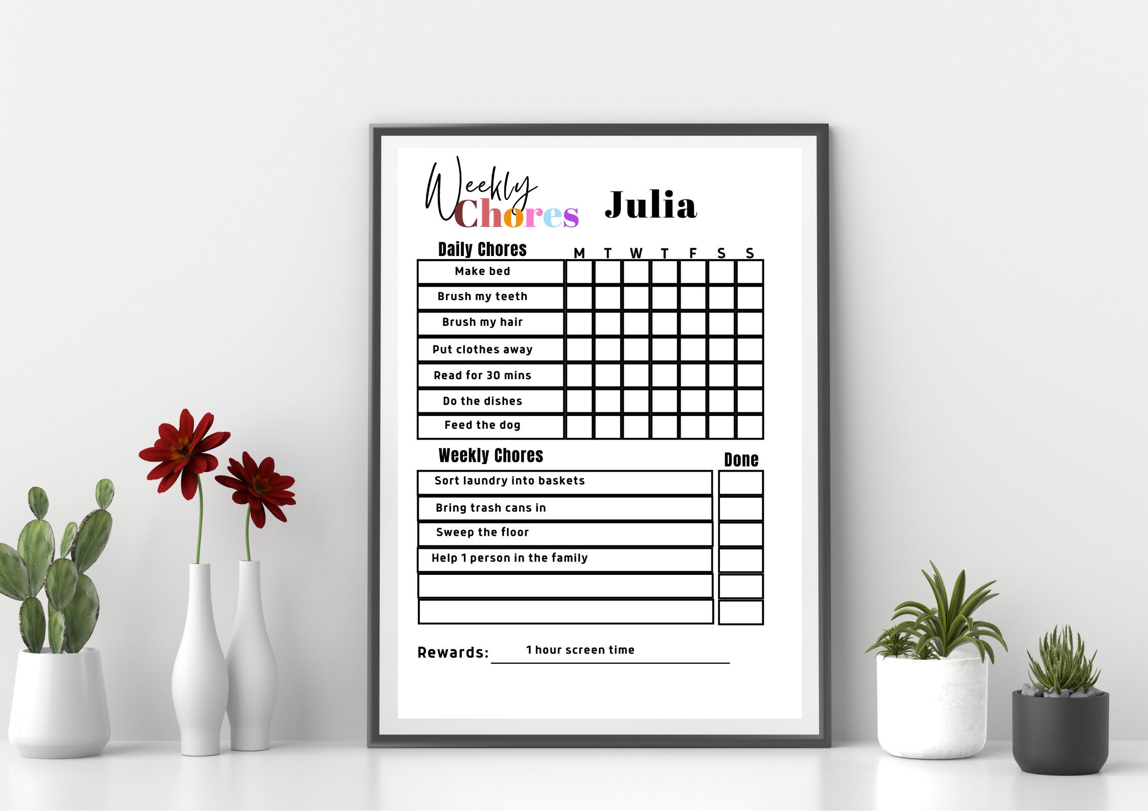 Weekly Chore Chart Editable With Rewards - Daily Responsibility Chart ...