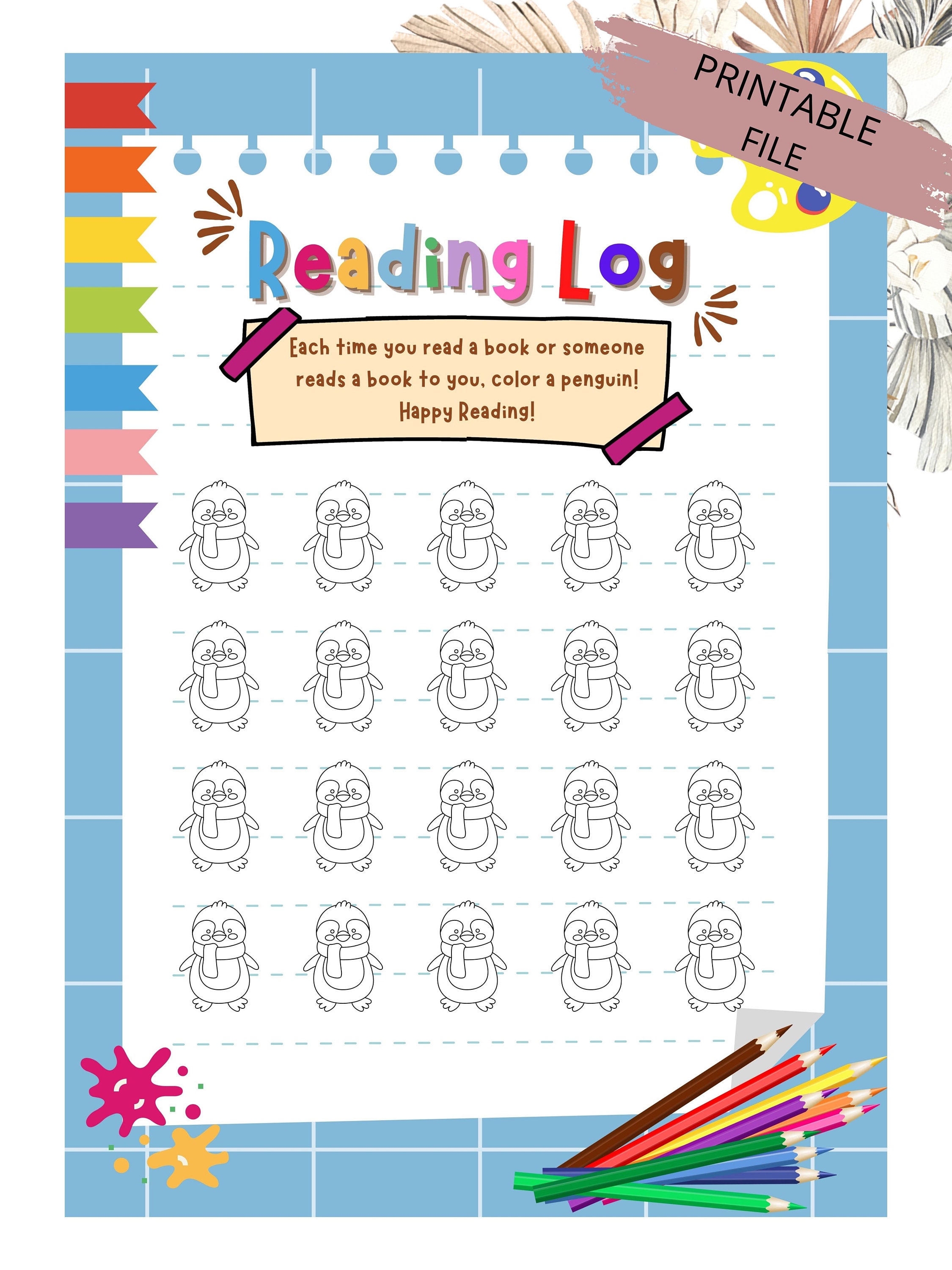 Kids Reading Log, Printable Kid Journal, Learning Incentive, Instant ...
