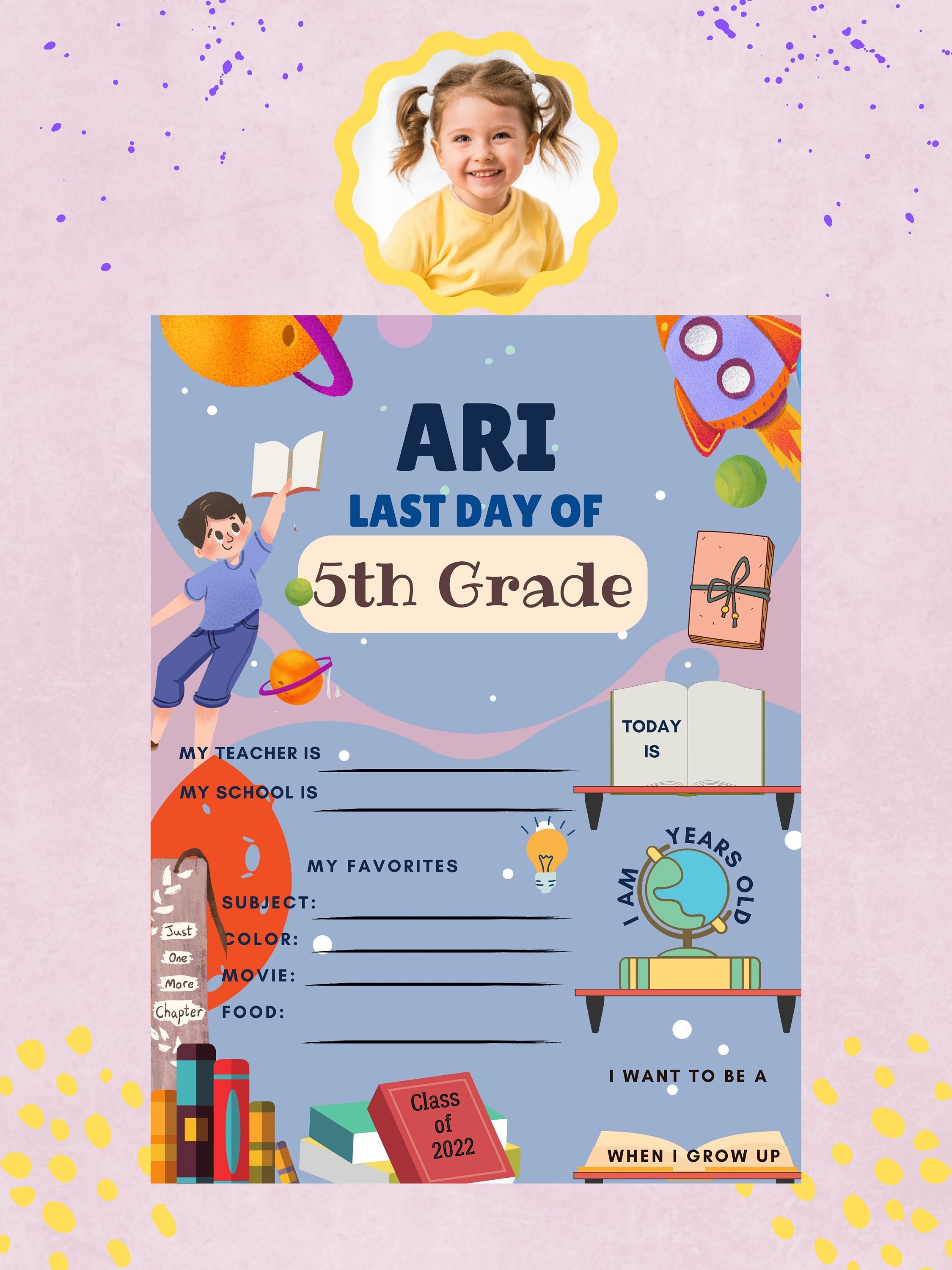 Editable Last Day of 5th Grade Sign - Printable Photo Prop (digital) - Etsy