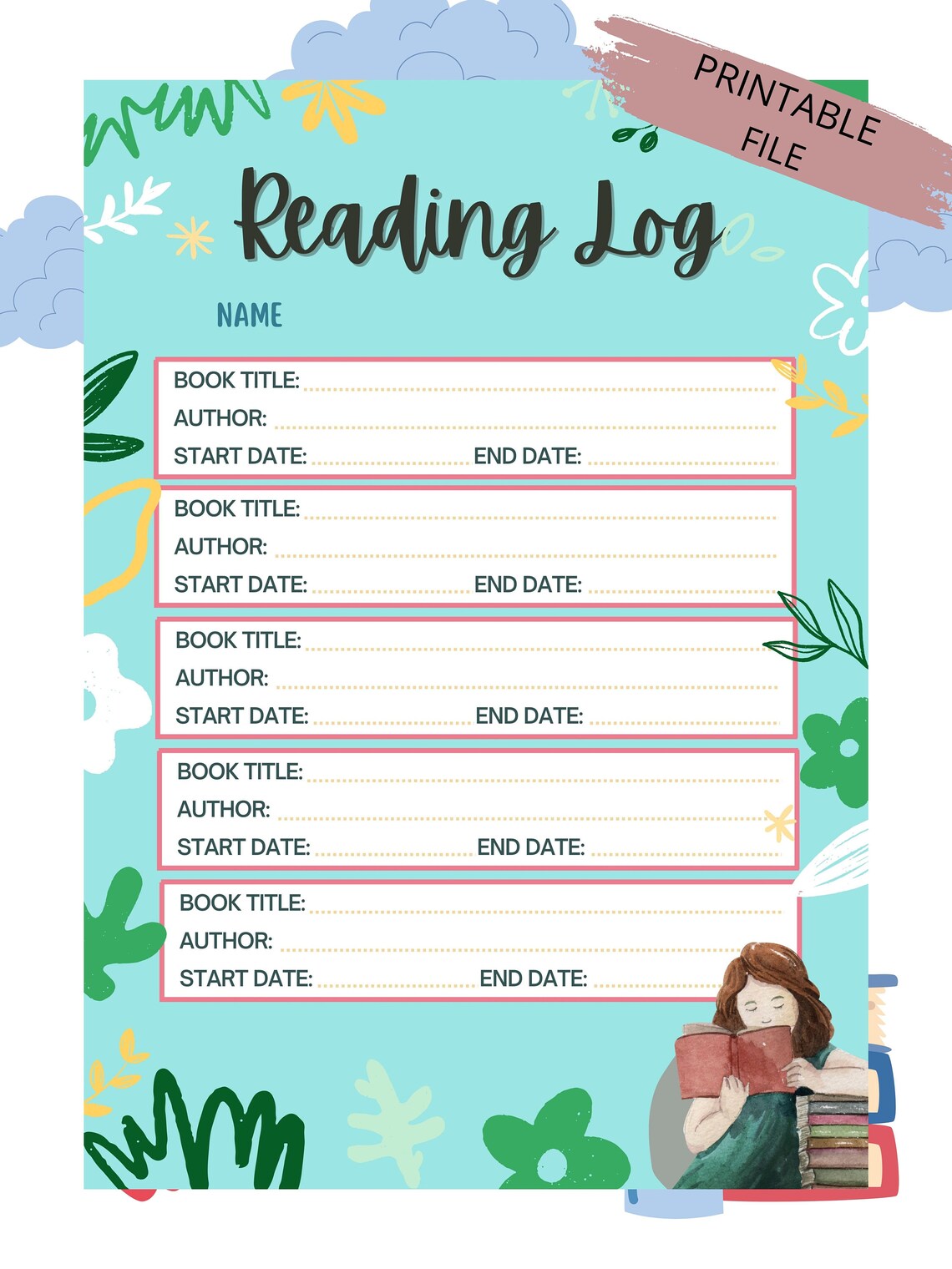 Kids Reading Log Printable Kid Journal Instant Download - Etsy