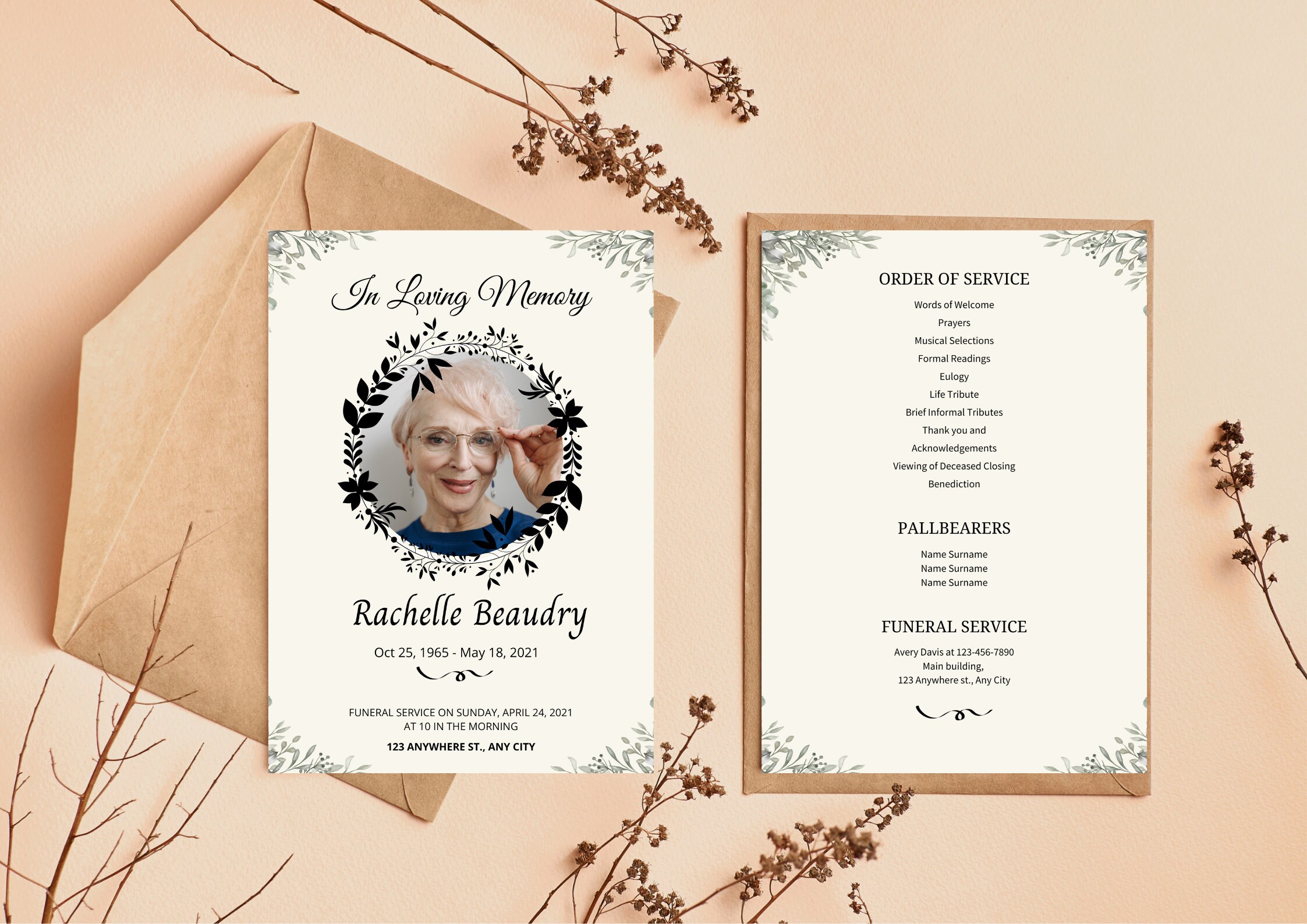 Editable Floral Funeral Program Template Celebrating the Life of ...