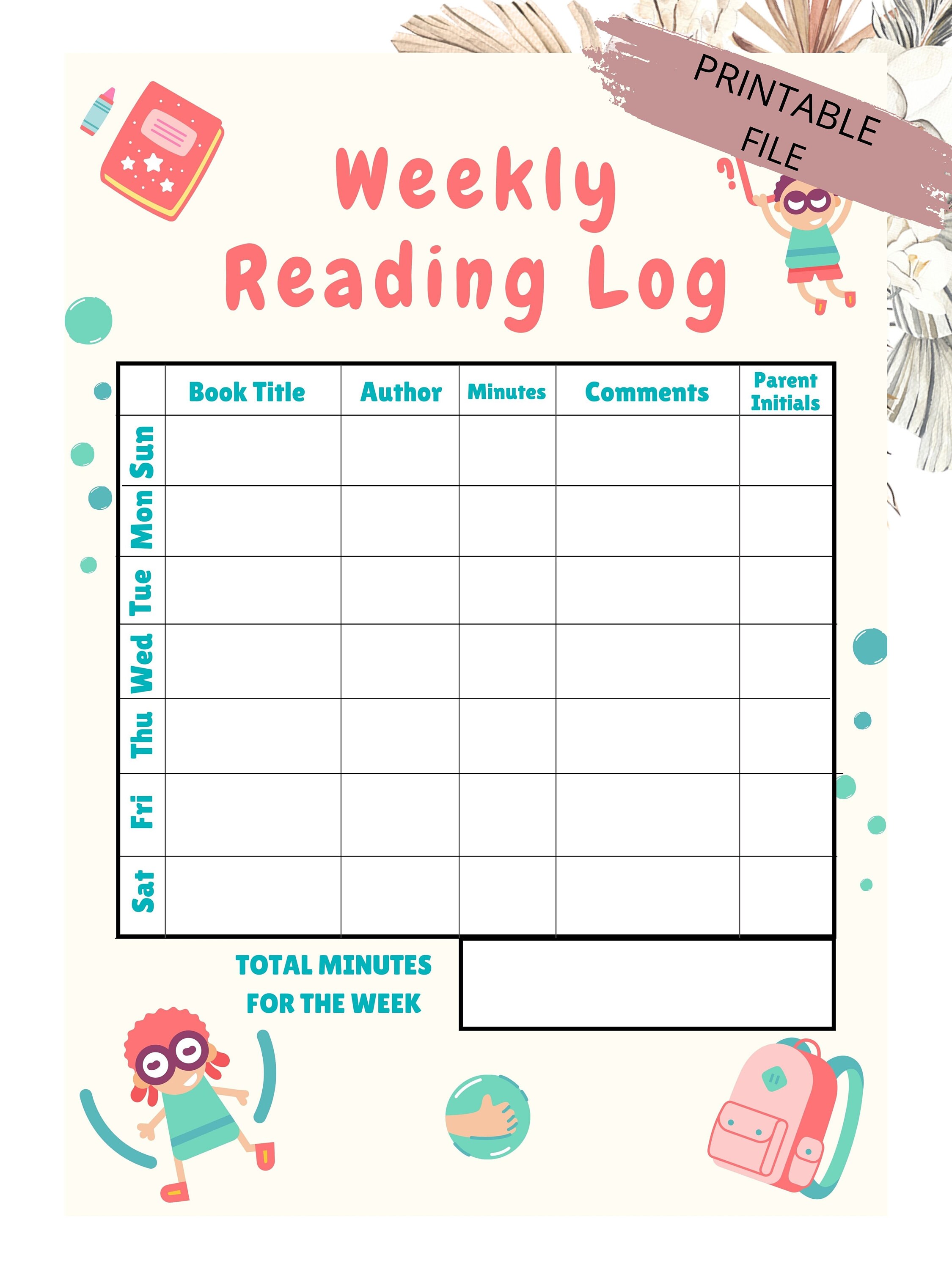 Kids Reading Log, Printable Kidjournal, Reading Incentive, Instant ...
