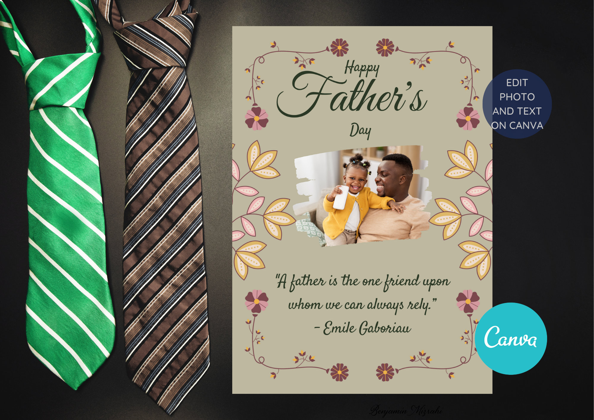 Happy Father's Day Digital Printable, Father's Day Card, Editable ...