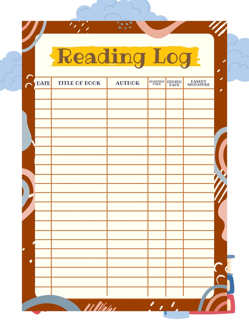 Kids Reading Log, Printable Kid Journal , Learning Incentive, Instant ...