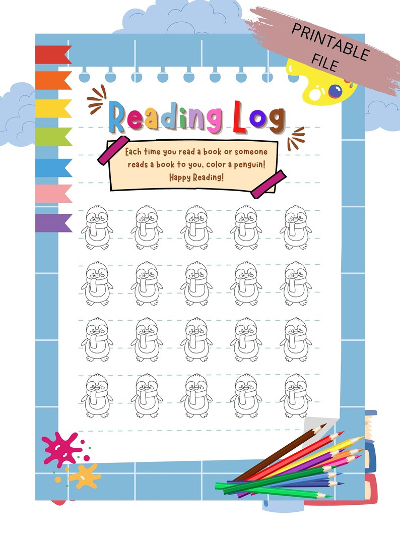 Kids Reading Log Printable Kid Journal Learning Incentive - Etsy