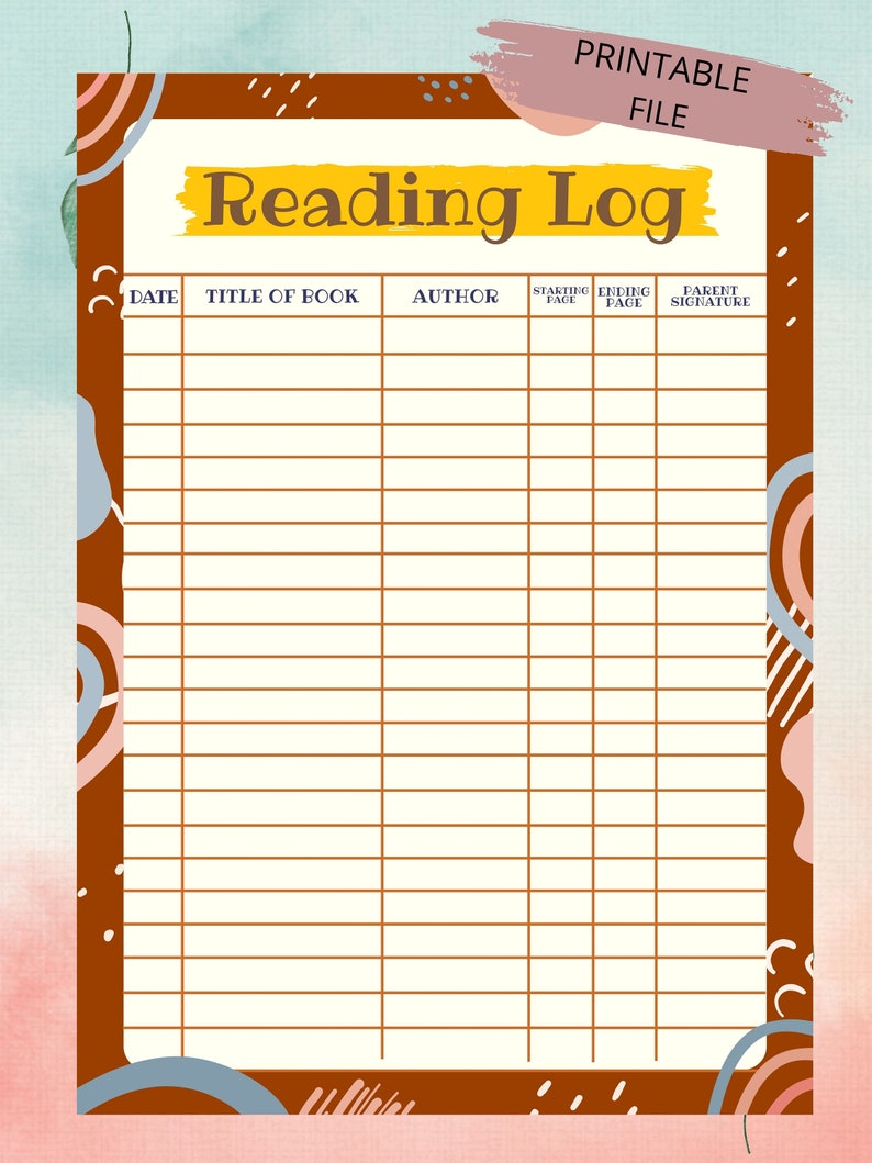 Kids Reading Log, Printable Kid Journal , Learning Incentive, Instant ...
