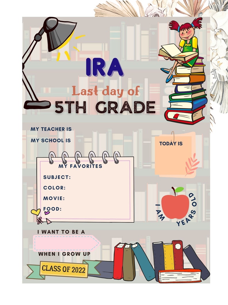 Editable First or Last Day of School - 5th Grade Sign for Boy or Girl ...