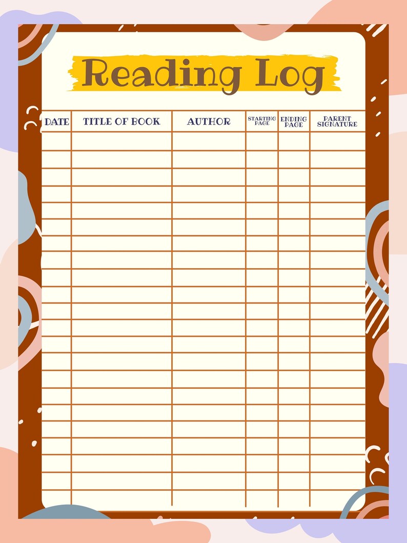 Kids Reading Log, Printable Kid Journal , Learning Incentive, Instant ...