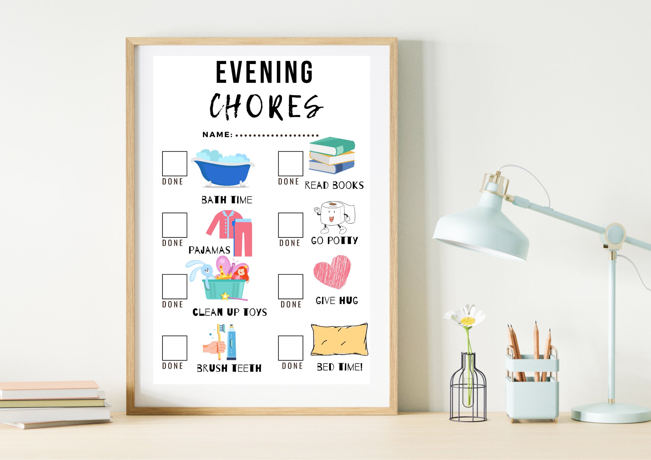 Kids Chore Chart Evening Routine Responsibility Daily Chart for ...
