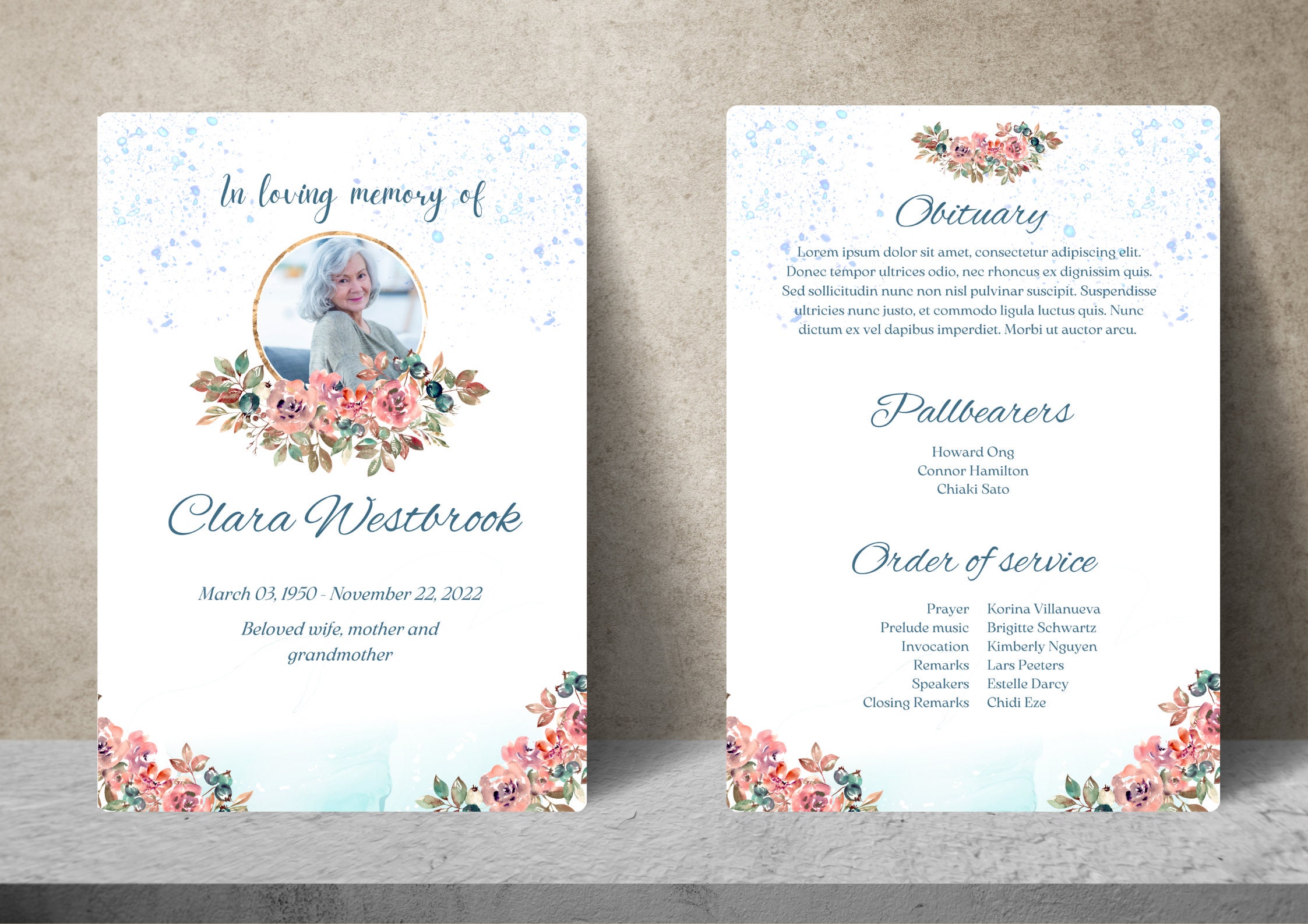 Editable Funeral Program Template, Floral Memorial Program, Memorial ...