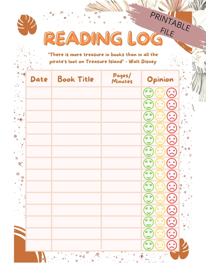 Kids Reading Log for Kids, Reading Log Journal Kids, Printable Journal ...