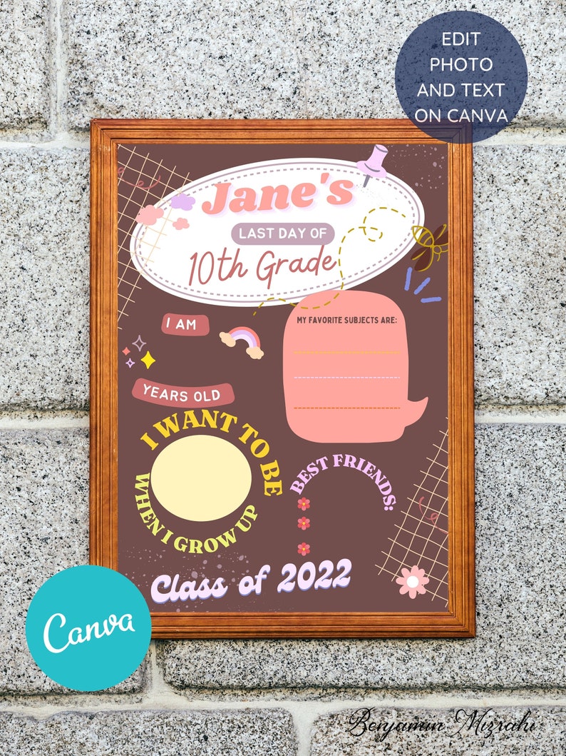 Editable First or Last Day of School Sign Any Grade Sign for - Etsy
