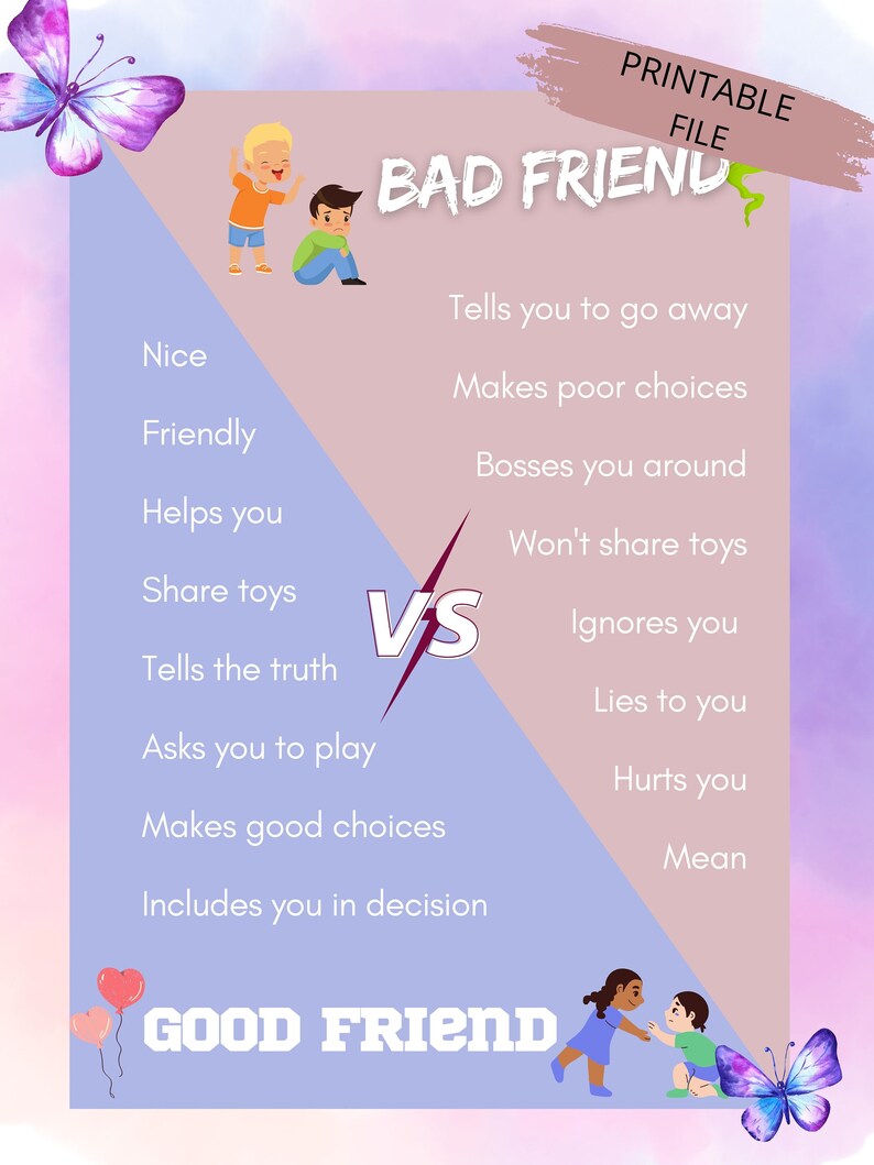 Good Vs Bad Friends Poster - PRINTABLE Emotional Learning Social Skills ...