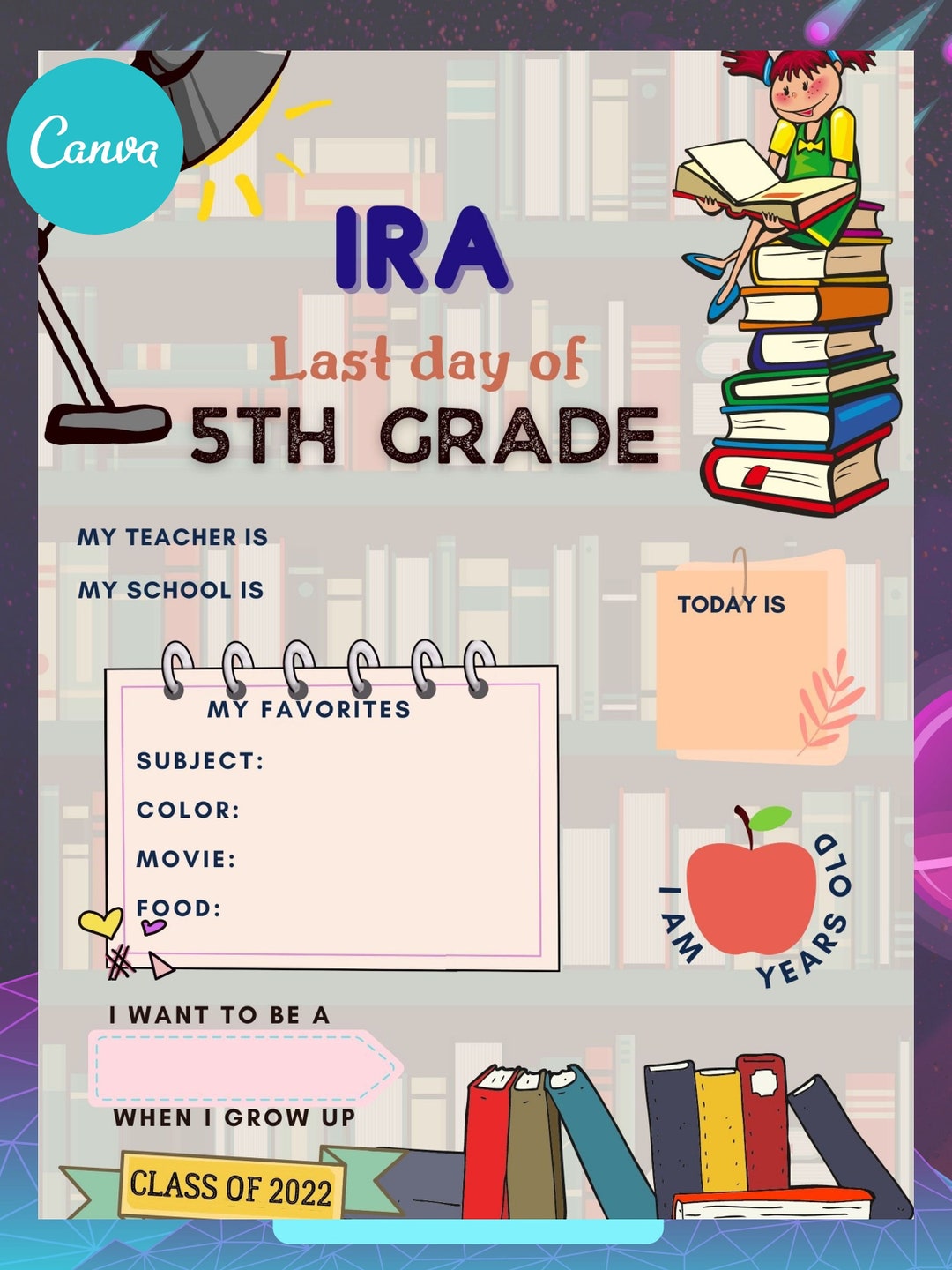 Editable 5th Grade School Sign - First or Last Day (digital) - Etsy