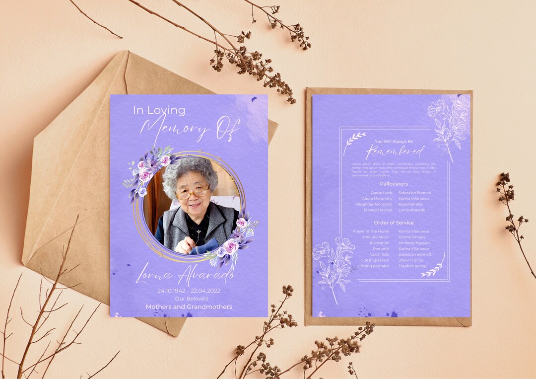 Purple Funeral Programs Template Obituary Template for Funeral Memorial ...