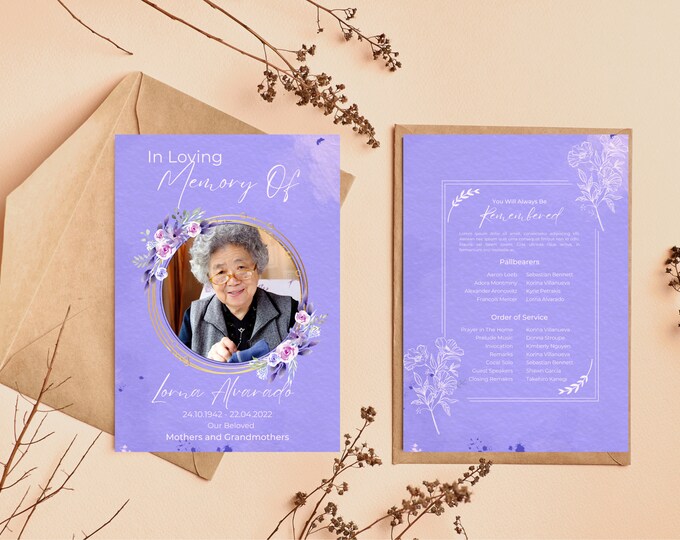 Purple Funeral Programs Template Obituary Template for Funeral Memorial ...