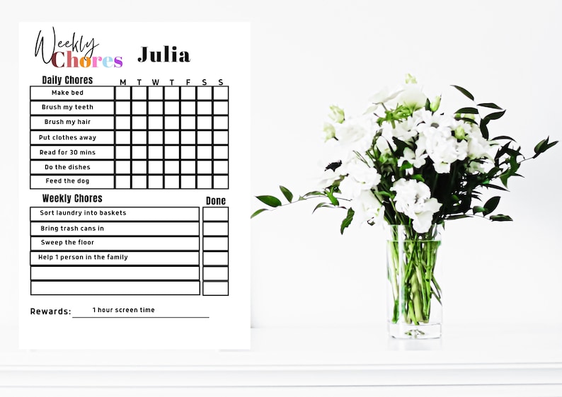 Weekly Chore Chart Editable With Rewards - Daily Responsibility Chart ...