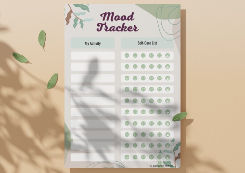 Printable Daily Mood Tracker Chart Template, Wellness Planner (digital ...
