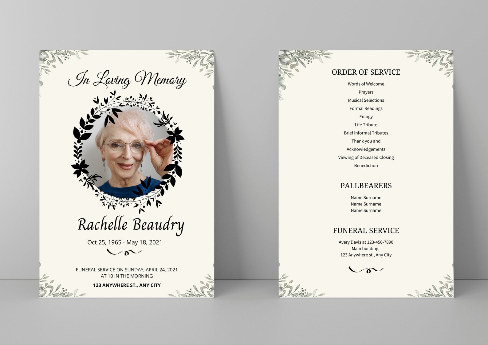 Editable Floral Funeral Program Template Celebrating the Life of ...