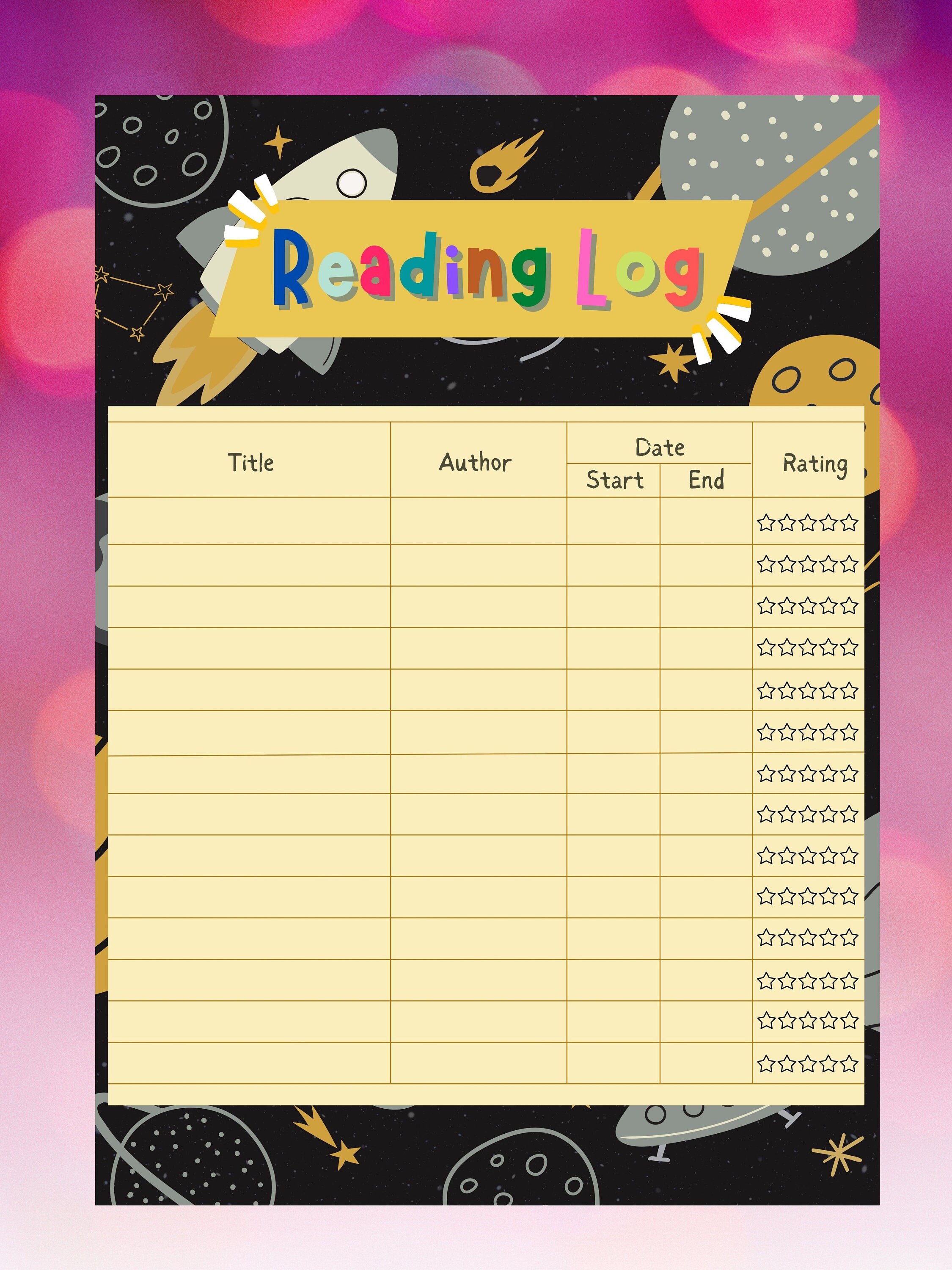 Kids Reading Log, Printable Journal Kid, Learning Incentive, Instant ...