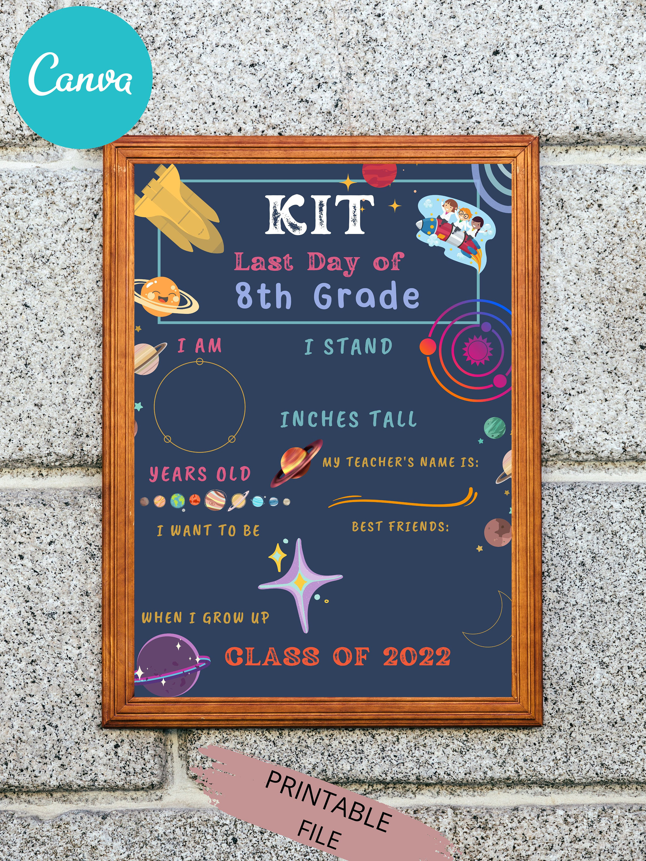 Editable First or Last Day of School - 8th Grade Boy or Girl Cute ...