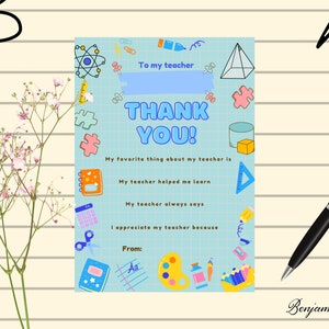 Printable Thank You Teacher Appreciation Card Student to - Etsy