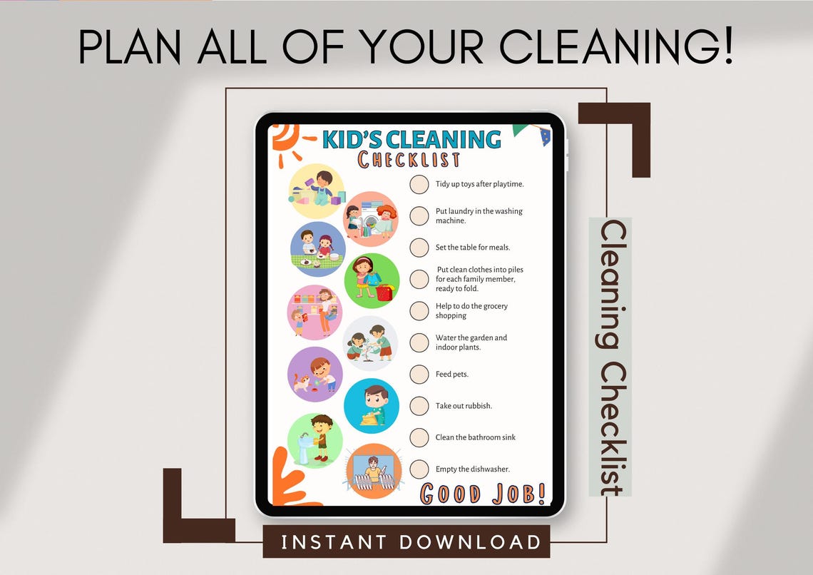 Kid's Cleaning Checklist | Printable Cleaning Checklist | Kids Cleaning ...
