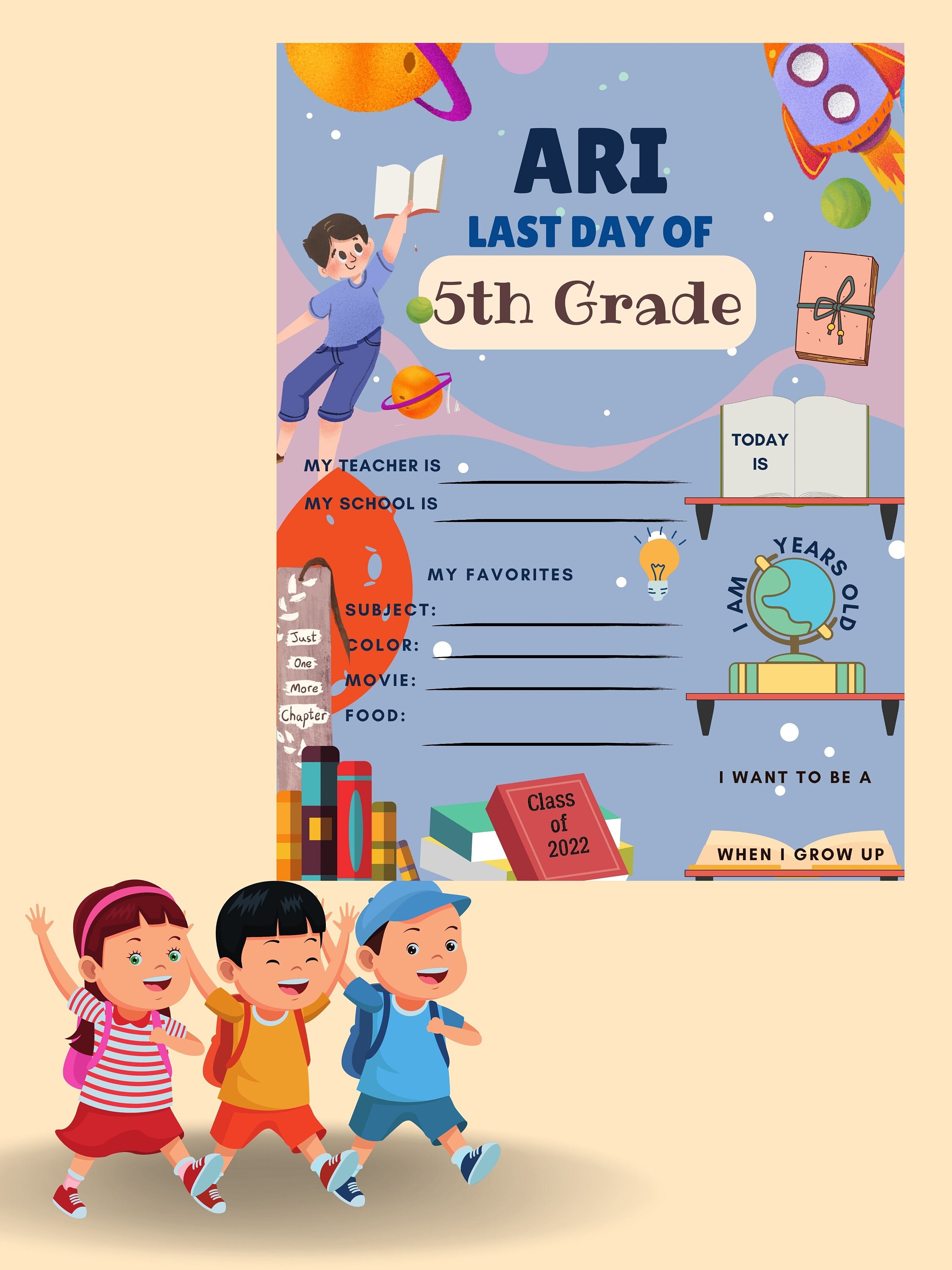 Editable First or Last Day of School - 5th Grade Sign for Boy or Girl ...