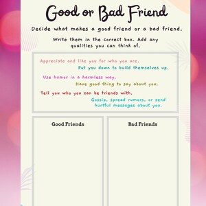 Good Vs Bad Friend Poster – Social Skills Worksheet (printable) - Etsy