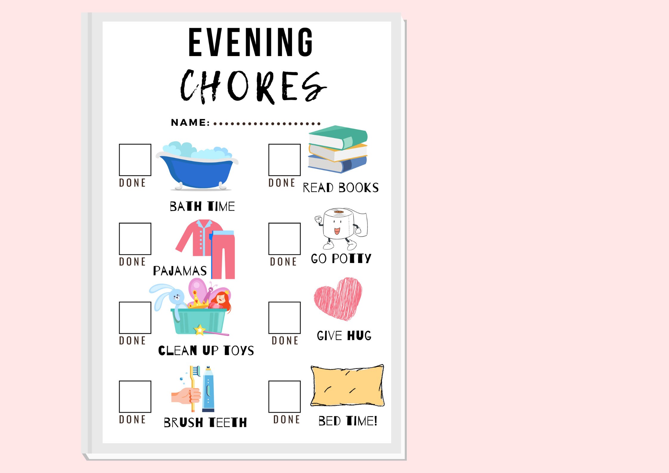 Kids Chore Chart - Evening Routine Responsibility Daily Chart for ...
