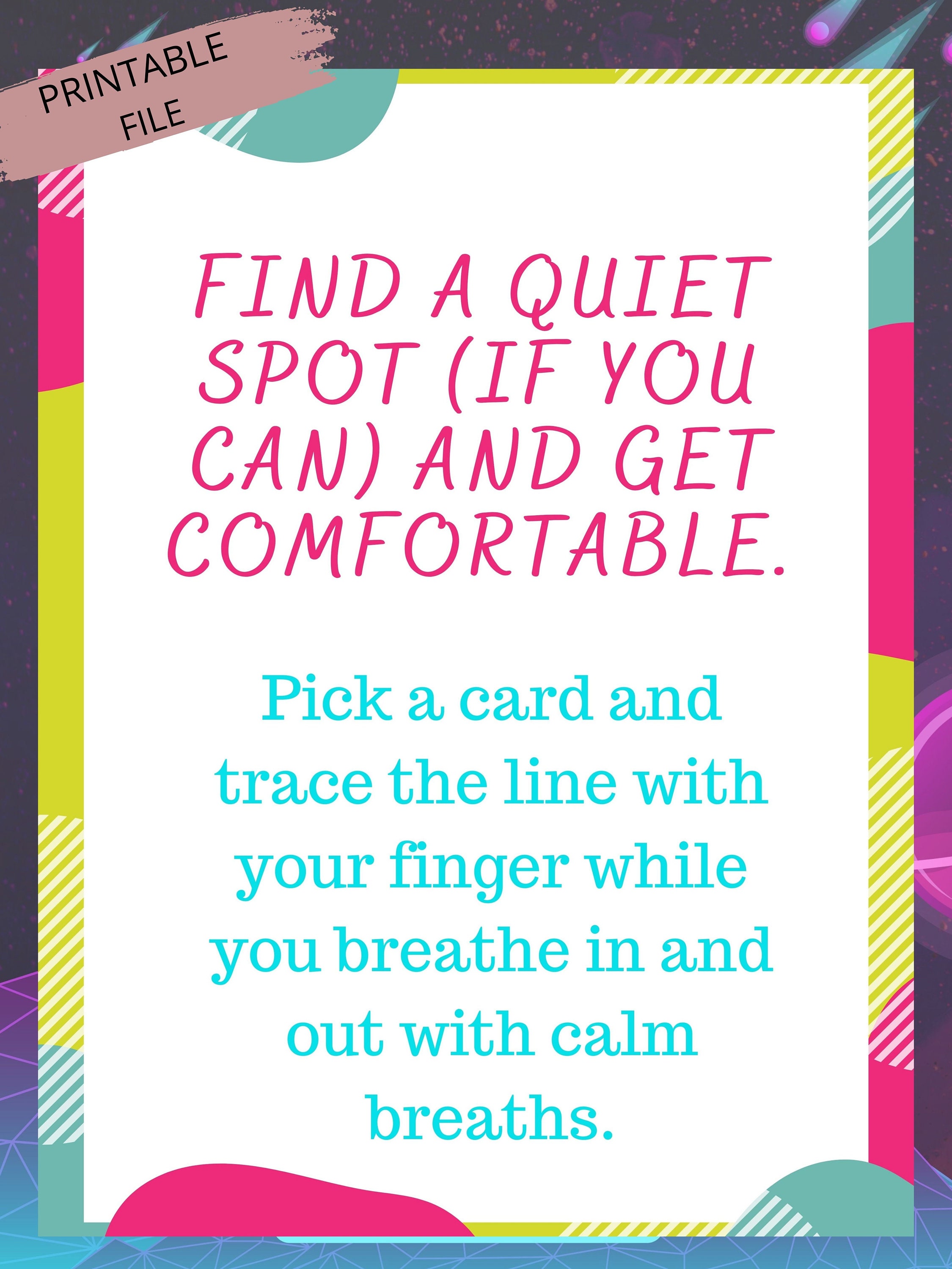 Finger Tracing Calming Cards, Mindfulness Printable Flash Card, Calm ...