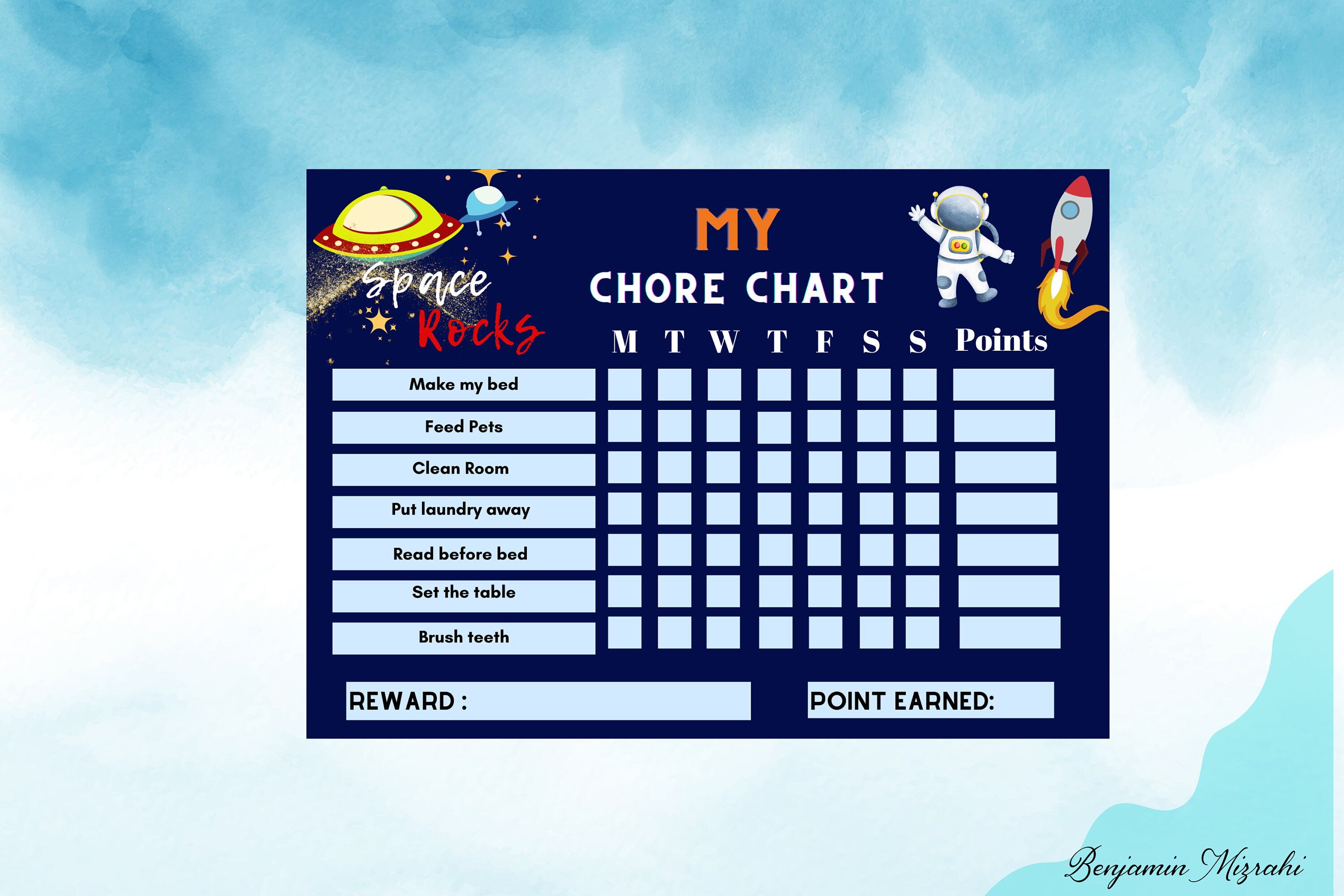 Outer Space My Chore Chart Daily Responsibility With Rewards and Points ...