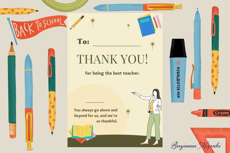 Personalized Thank You Teacher Card, Teacher Card, for Teacher Nursery ...