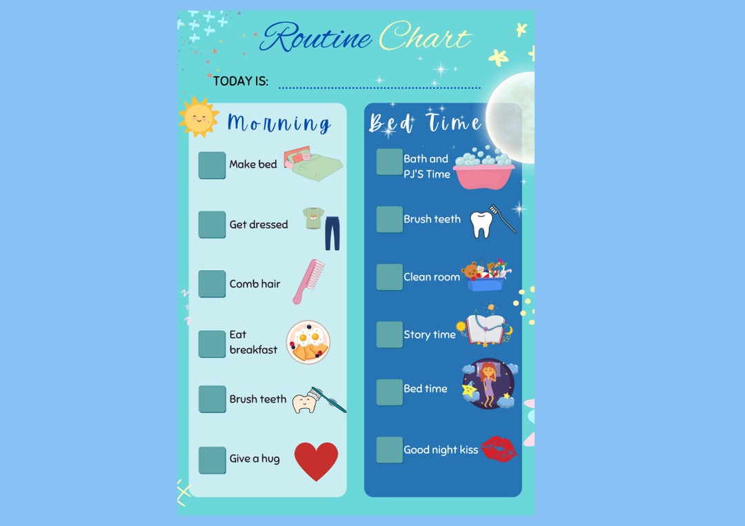 Kids Morning Routine and Evening Routine Chart for Kids Preschoolers ...