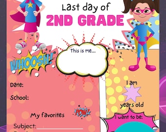 Editable First or Last Day of School -- 2nd Grade Boy or Girl Cute ...