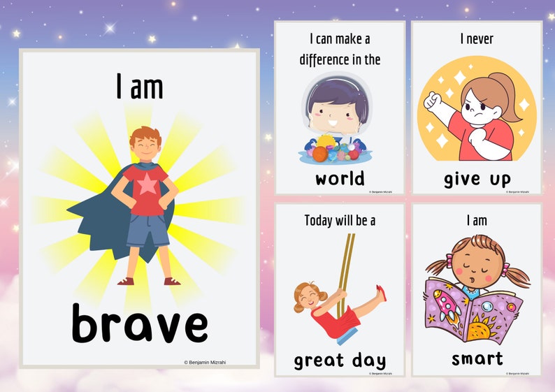 10 Affirmation Cards for Children Strengthen Beliefs, Self-confidence ...