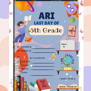 Editable First or Last Day of School - 5th Grade Sign for Boy or Girl ...