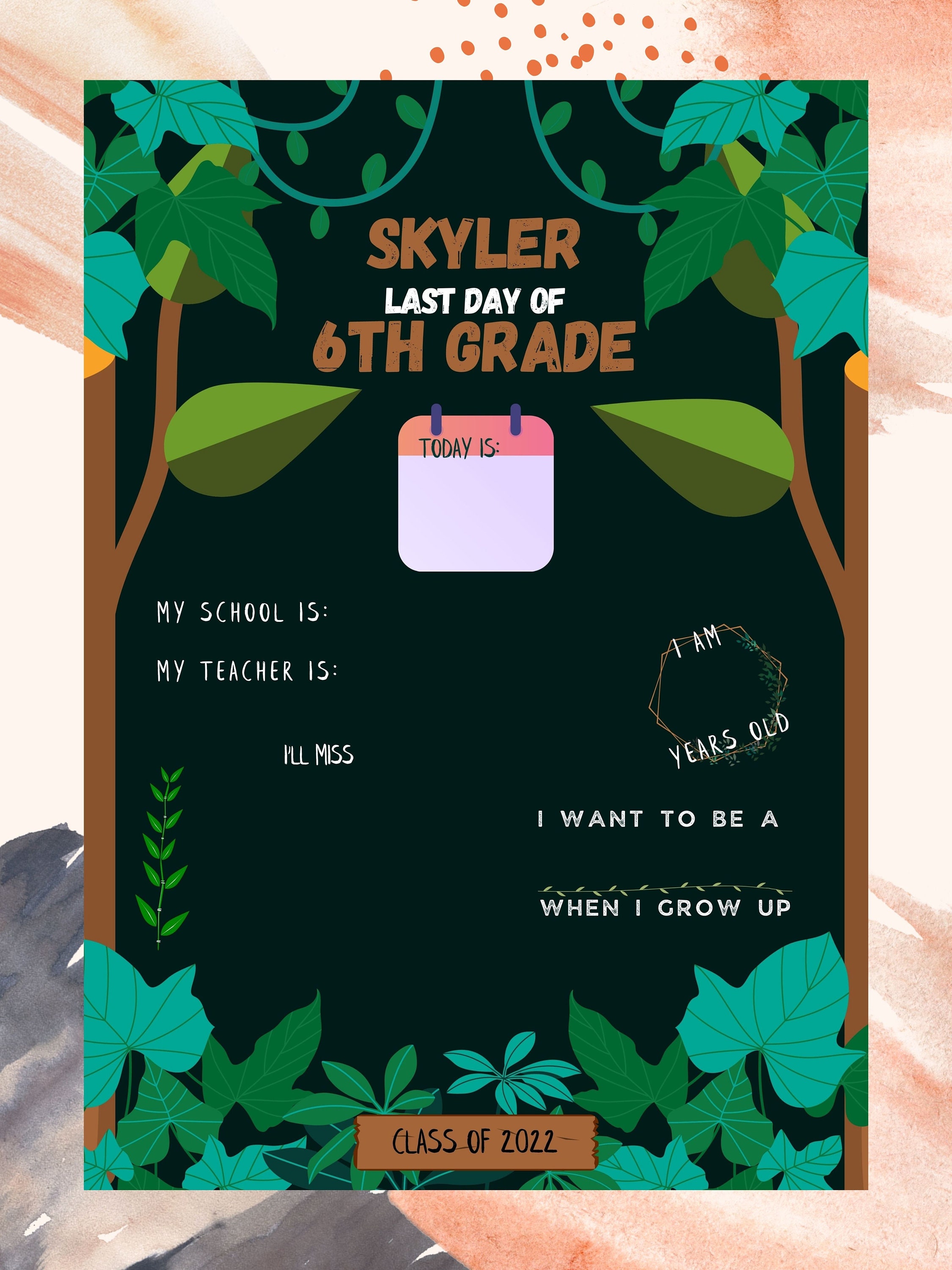 Editable First or Last Day of School 6th Grade Sign for Boy or Girl ...