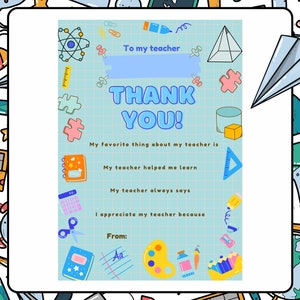 Printable Thank You Teacher Appreciation Card Student to - Etsy