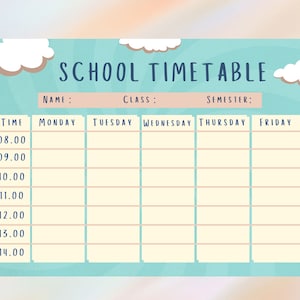 Editable School Timetable for Kids | Cloud Theme | Printable School ...