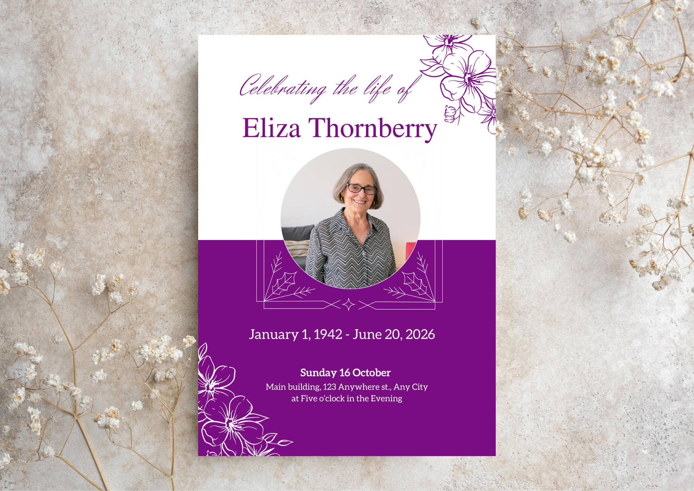 Editable Purple Funeral Program Template | Funeral Memorial ...
