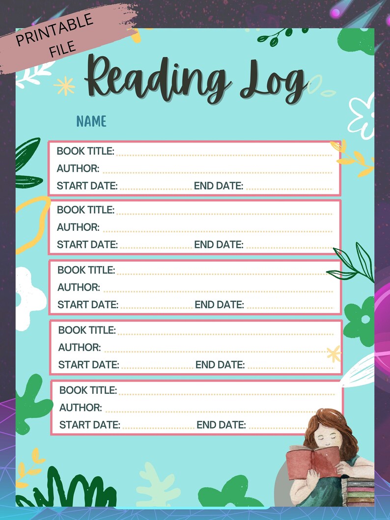 Kids Reading Log Printable Kid Journal Instant Download - Etsy