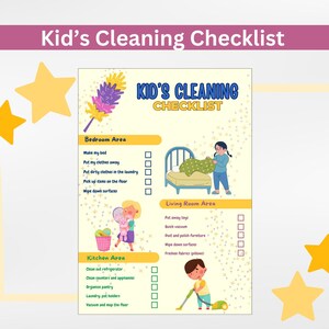 Kid's Cleaning Checklist | Printable Chore Chart, Household Planner ...