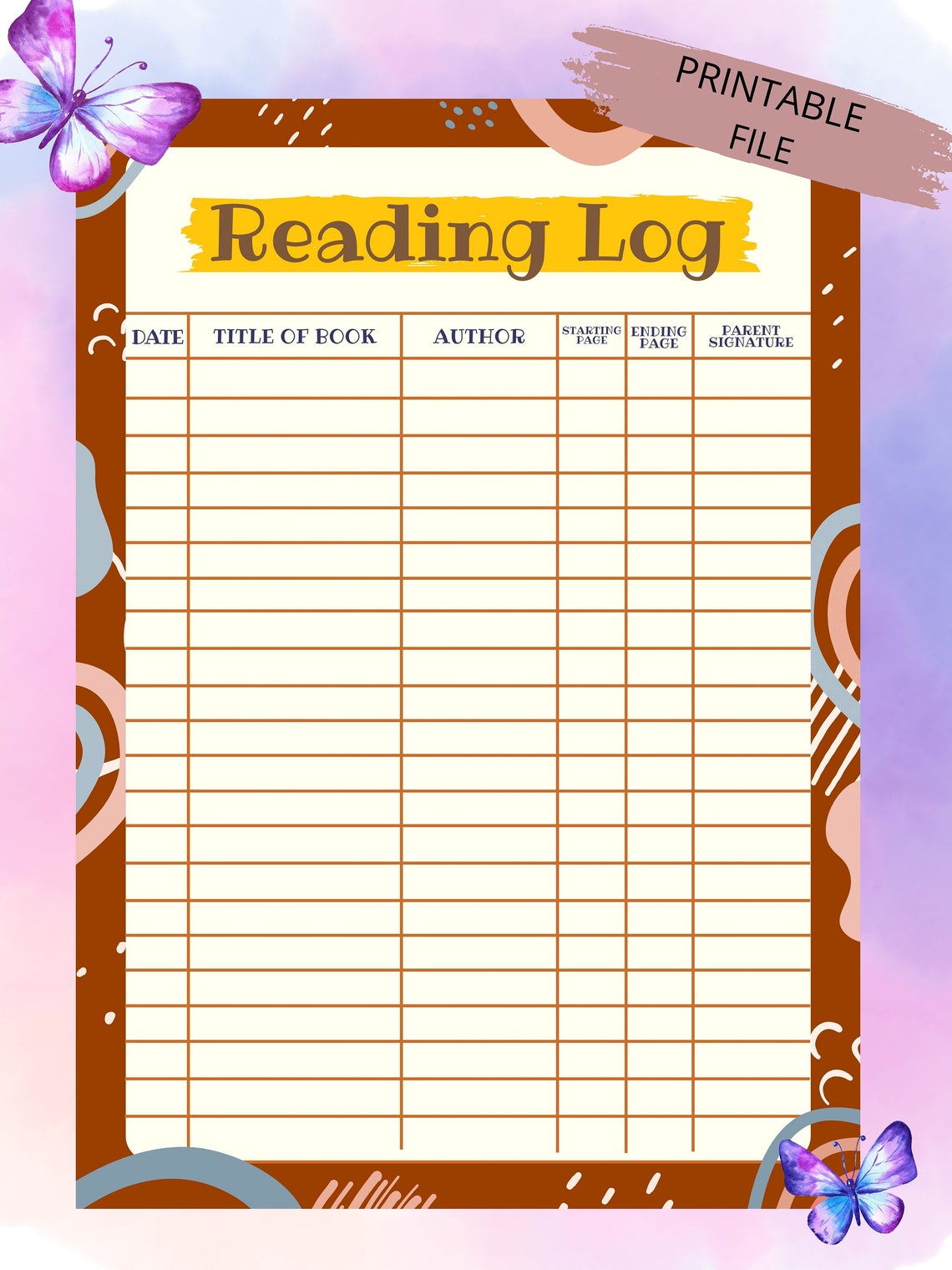 Kids Reading Log, Printable Kid Journal , Learning Incentive, Instant ...