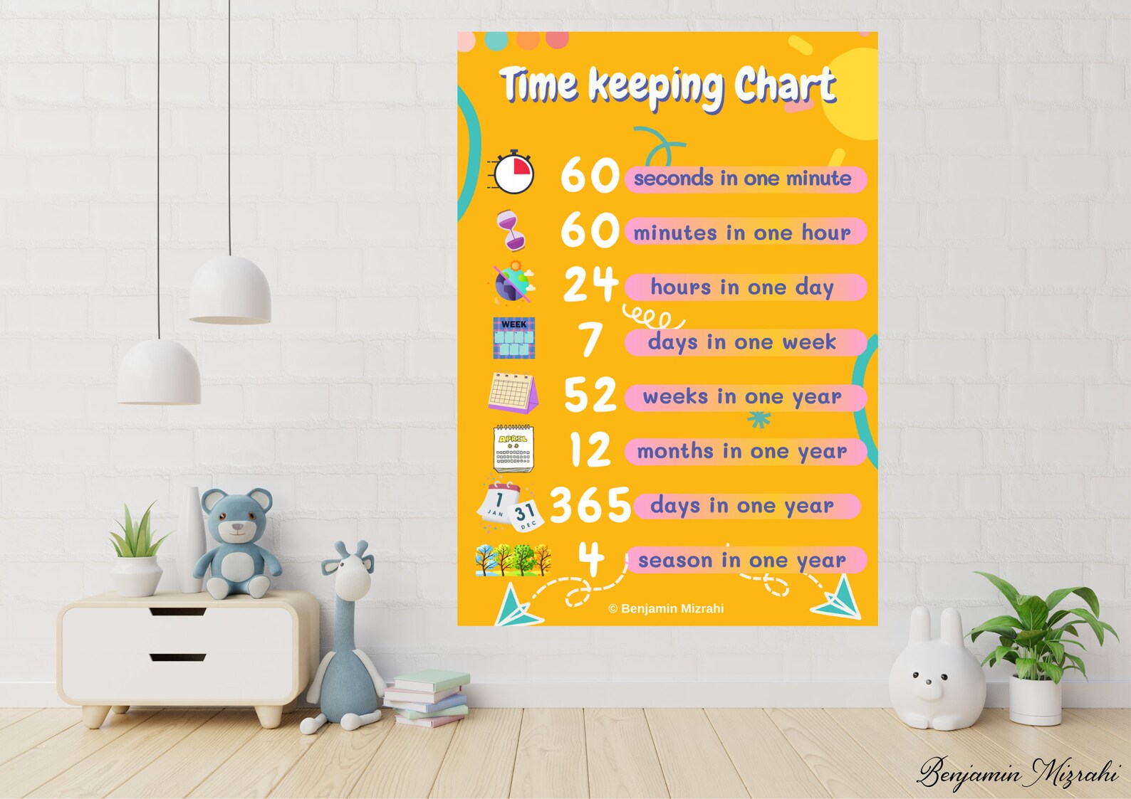 Time Keeping Chart Time Facts Printed Educational Wall Chart Poster All ...