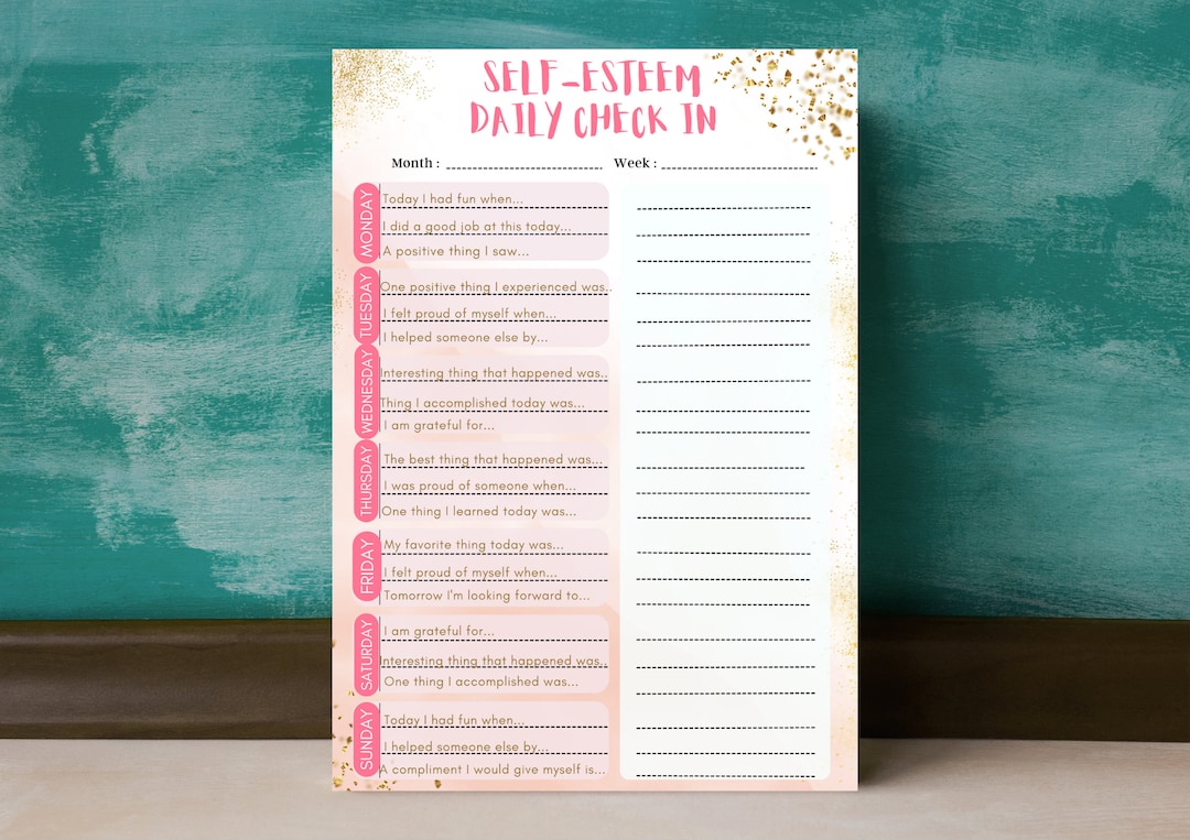 Daily Self-esteem Journal Printable Worksheet Child Therapy Counseling ...